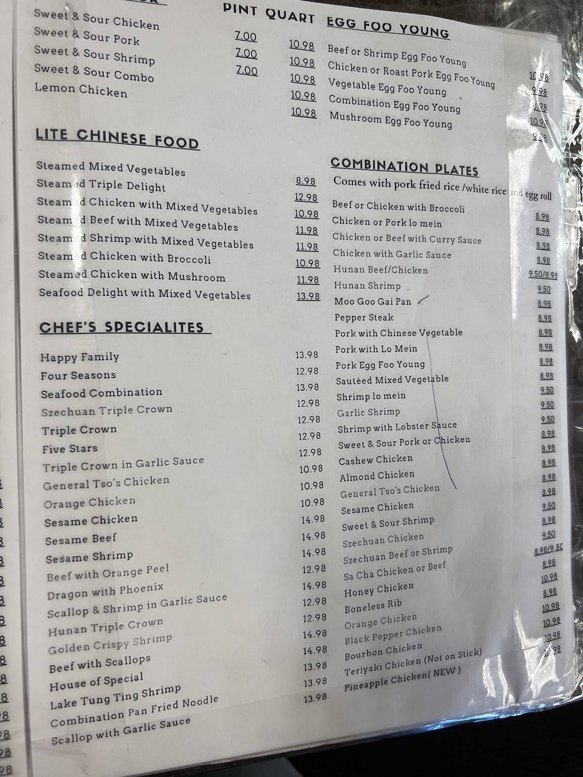 Menu at Lung Fung Restaurant, Zion