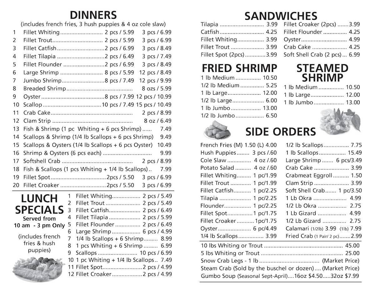 Menu at M & A Seafood restaurant, Hampton