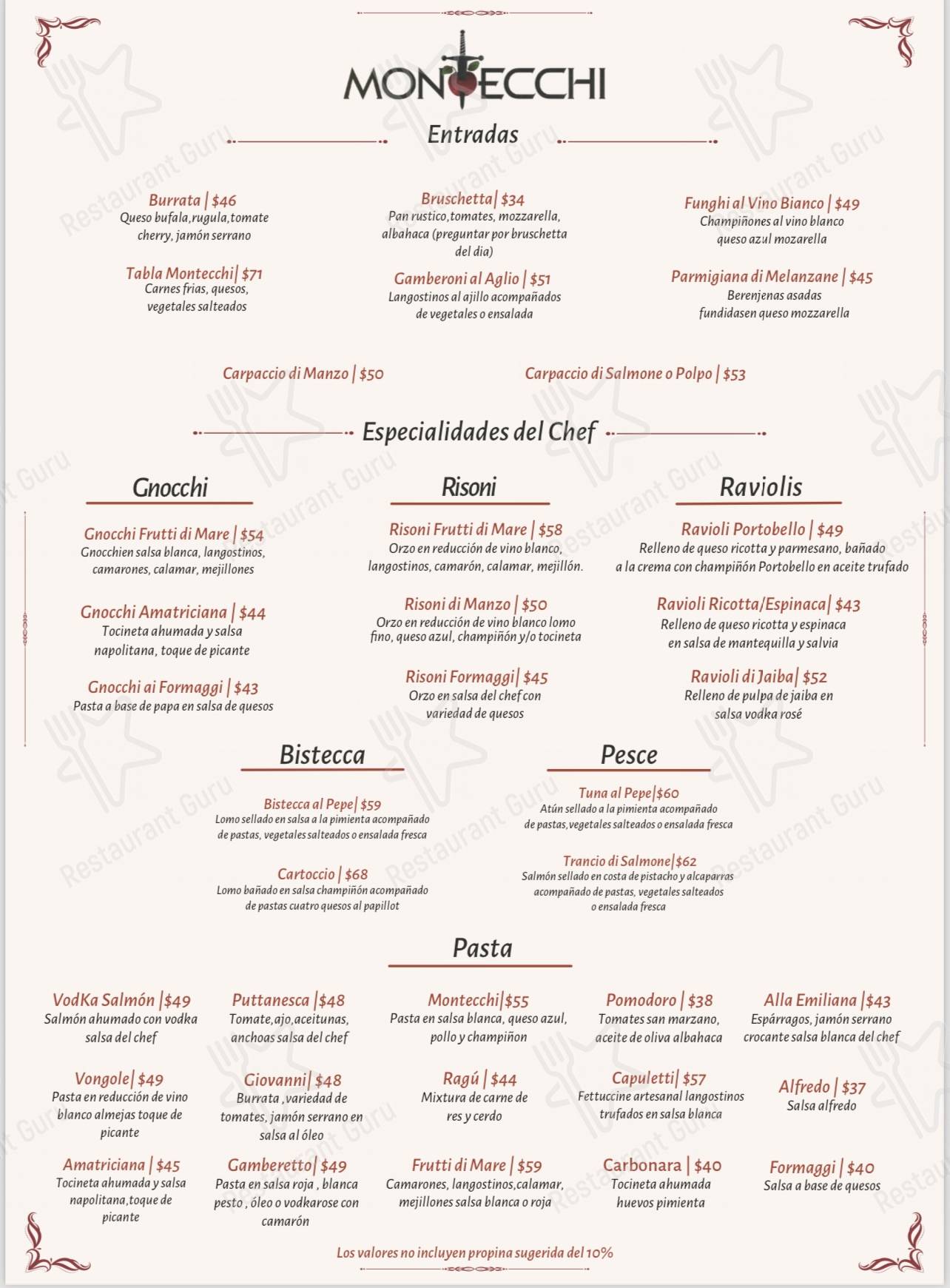 Menu at MONTECCHI restaurant, Barranquilla, local 2