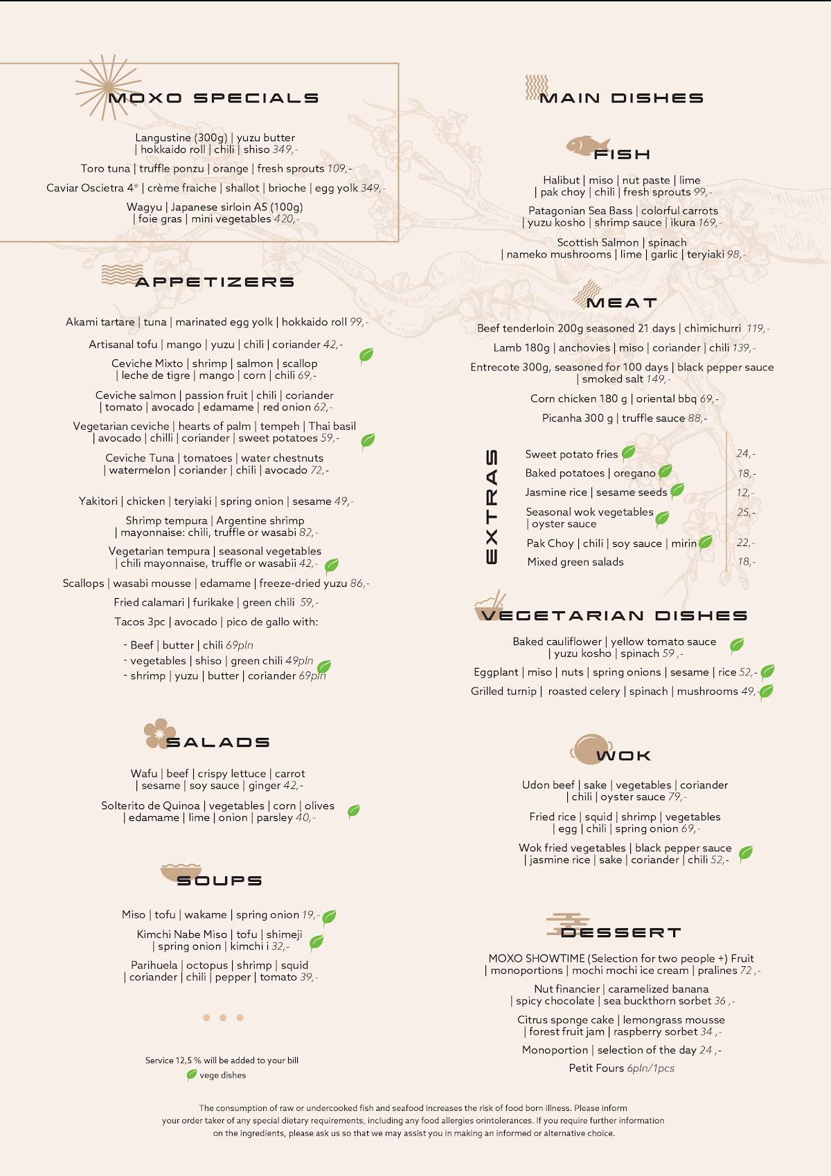Menu at MOXO Restaurant & Club, Warsaw