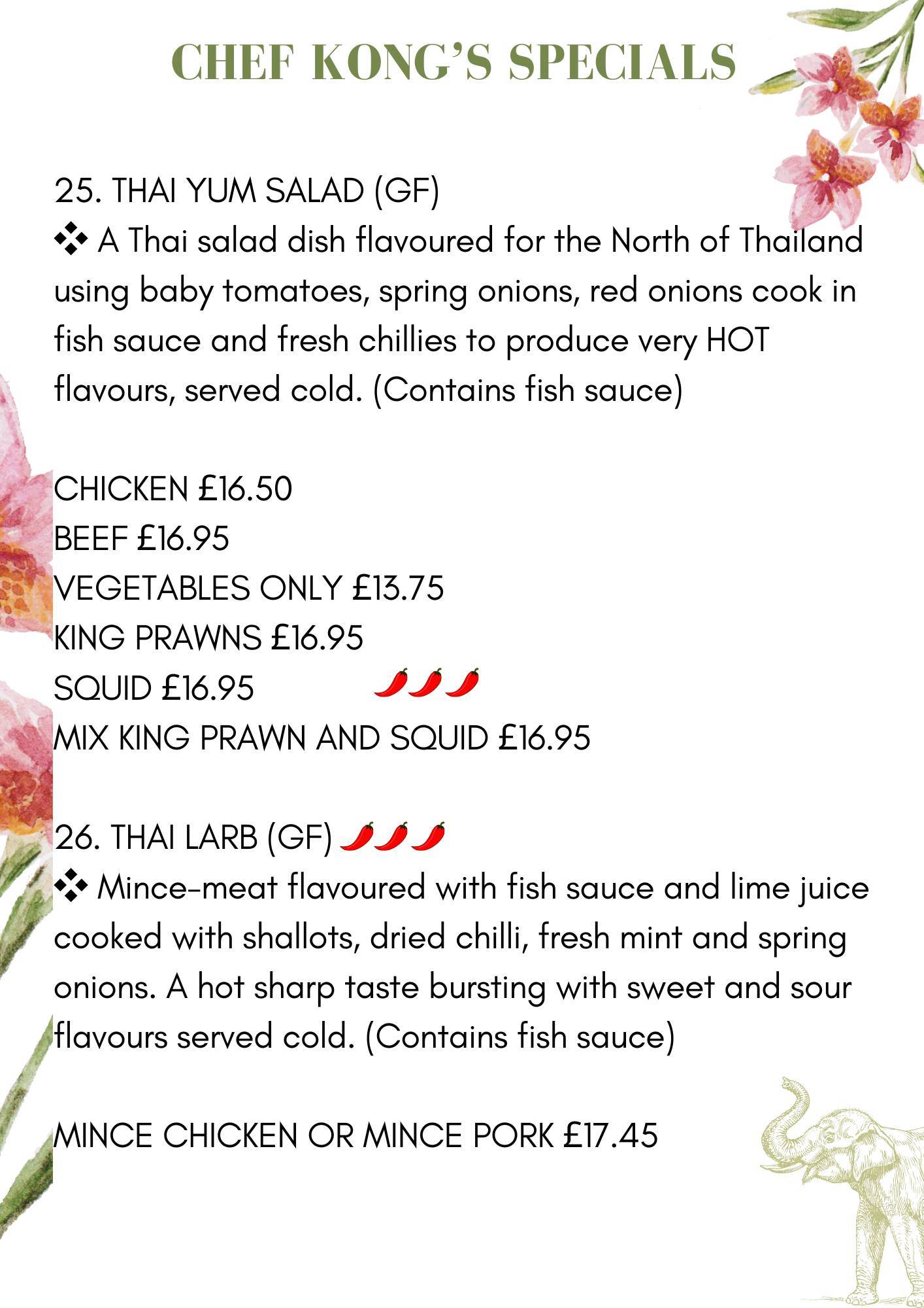 Menu at Mae Ping Thai Dining restaurant, Perth