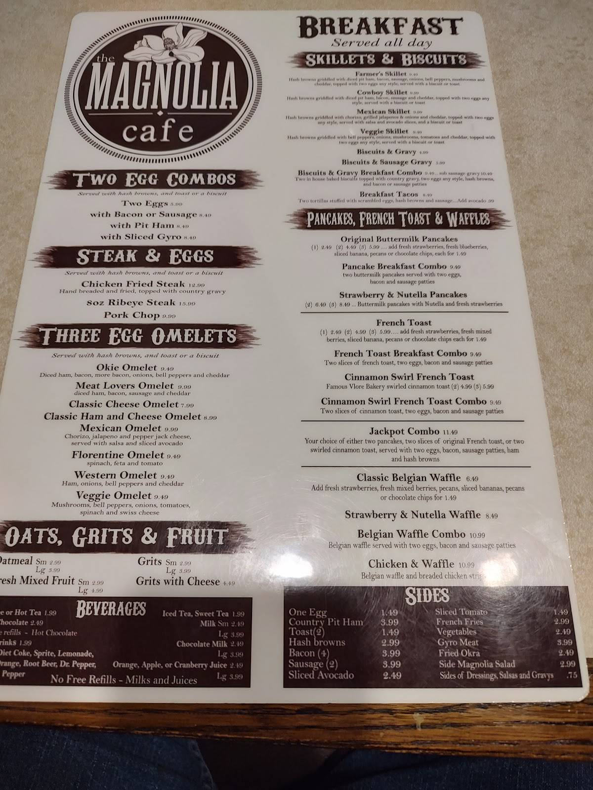 Menu at Magnolia Cafe, Durant