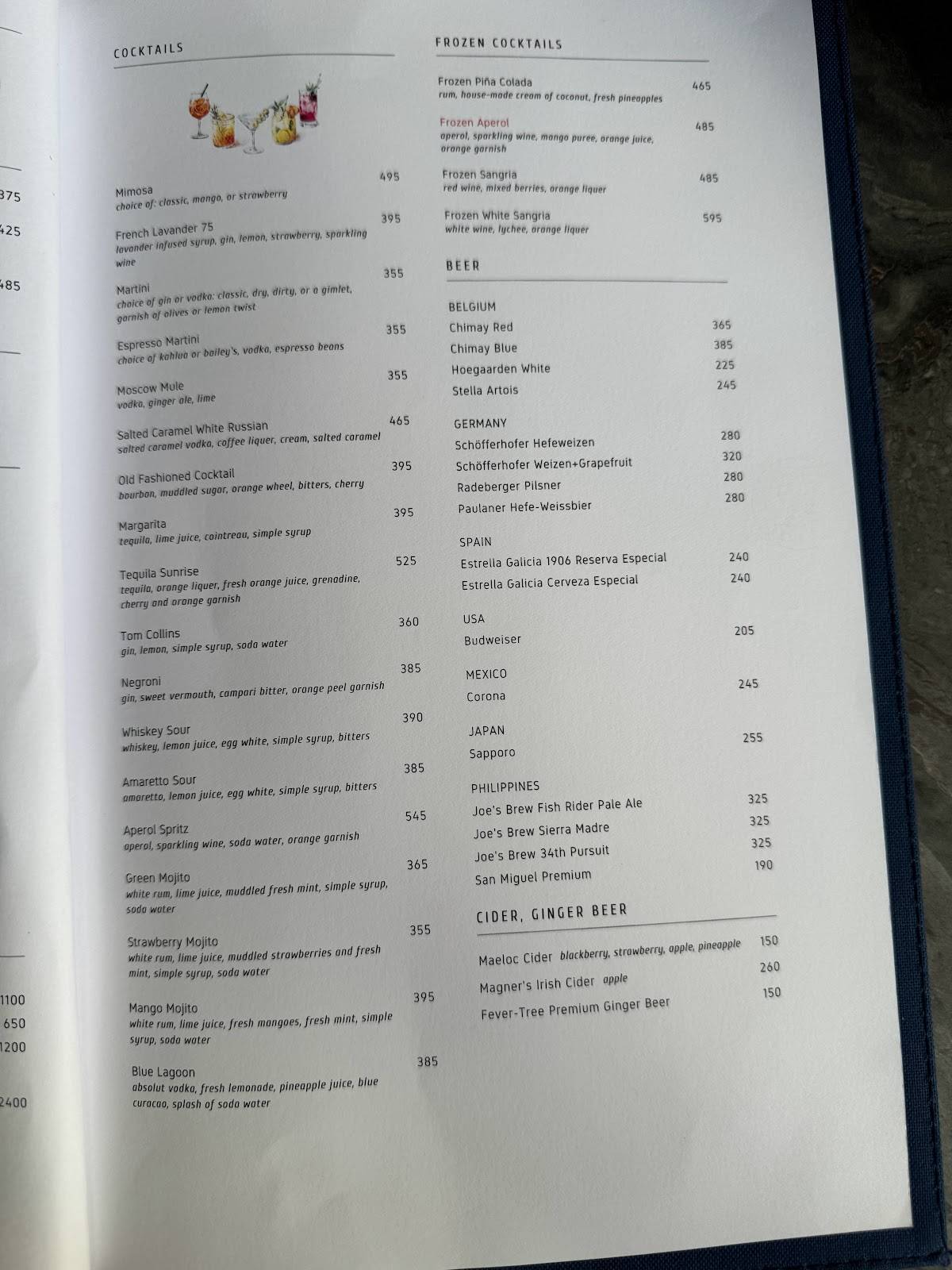 Menu at Refinery cafe, Makati, Joya Tower