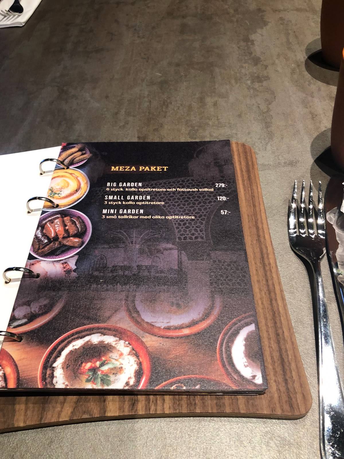 Menu at Damas restaurant, Malmö