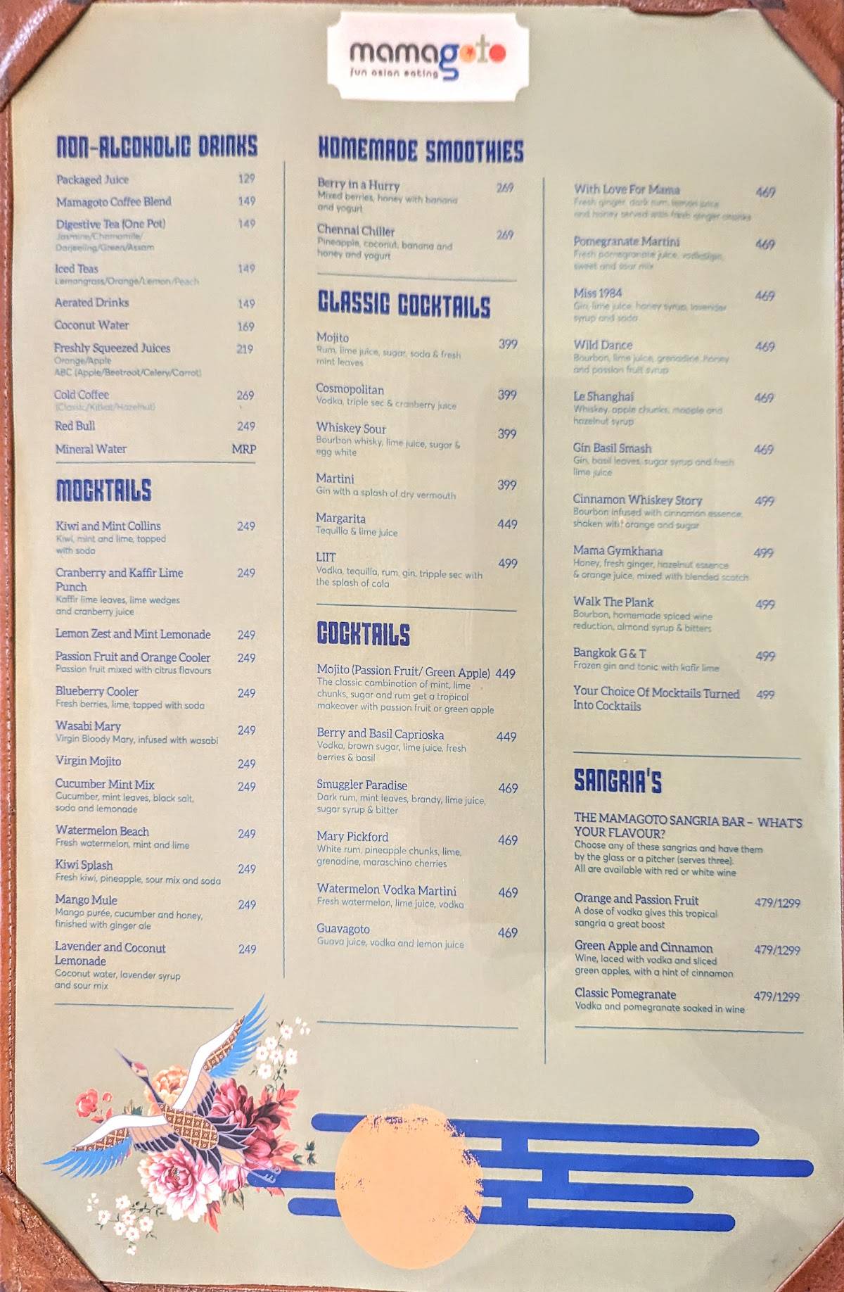 Menu at Mamagoto, Chandigarh