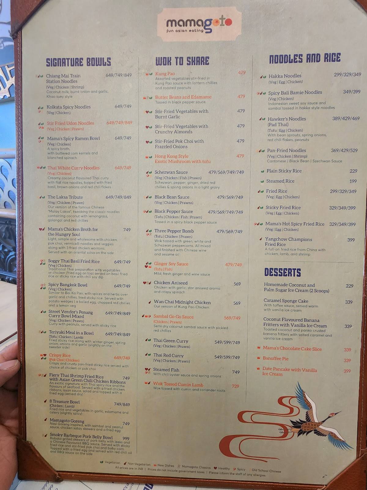 Menu at Mamagoto, Chandigarh