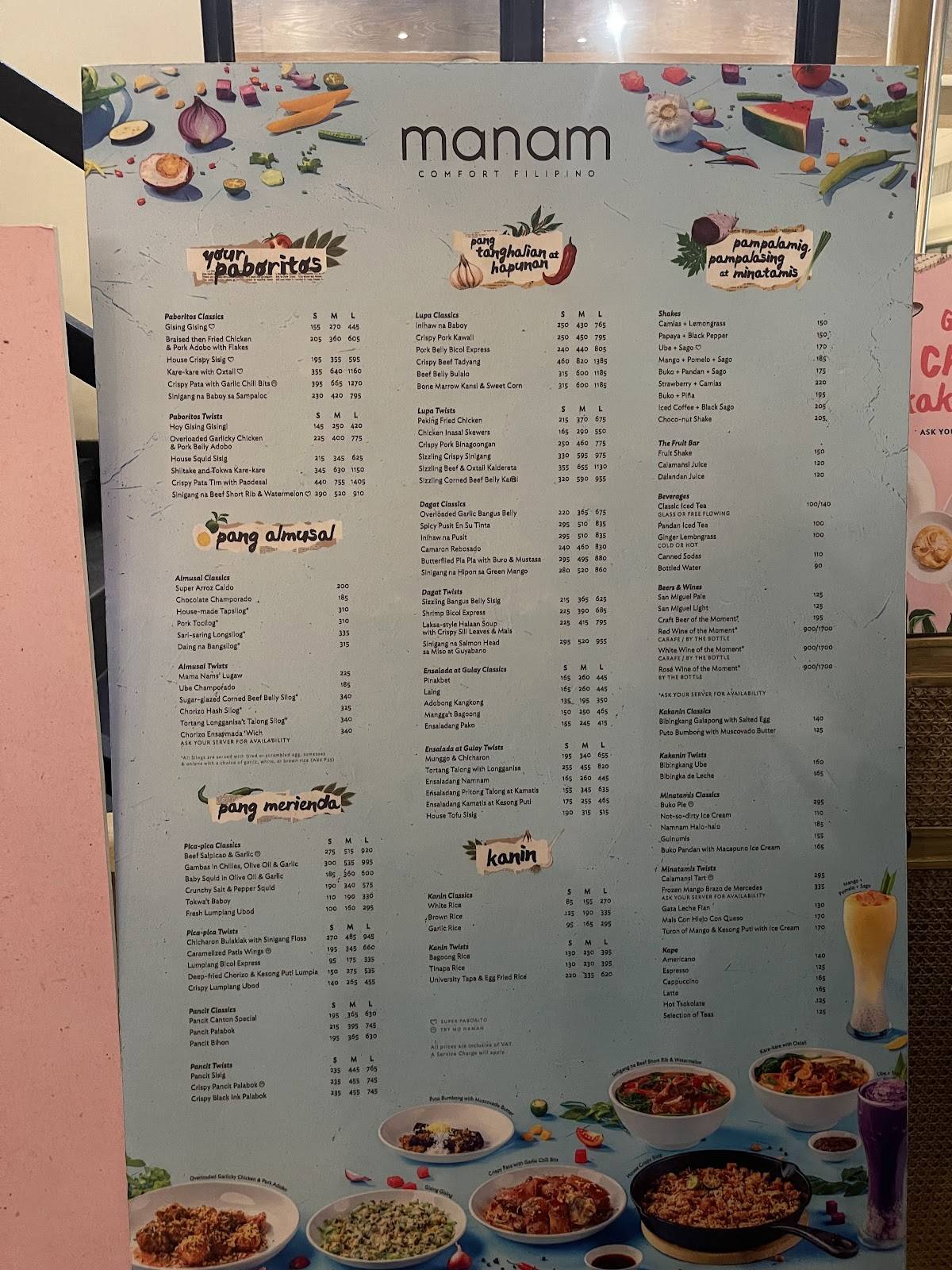 Menu at Manam Greenbelt restaurant, Makati, G/F Greenbelt 2