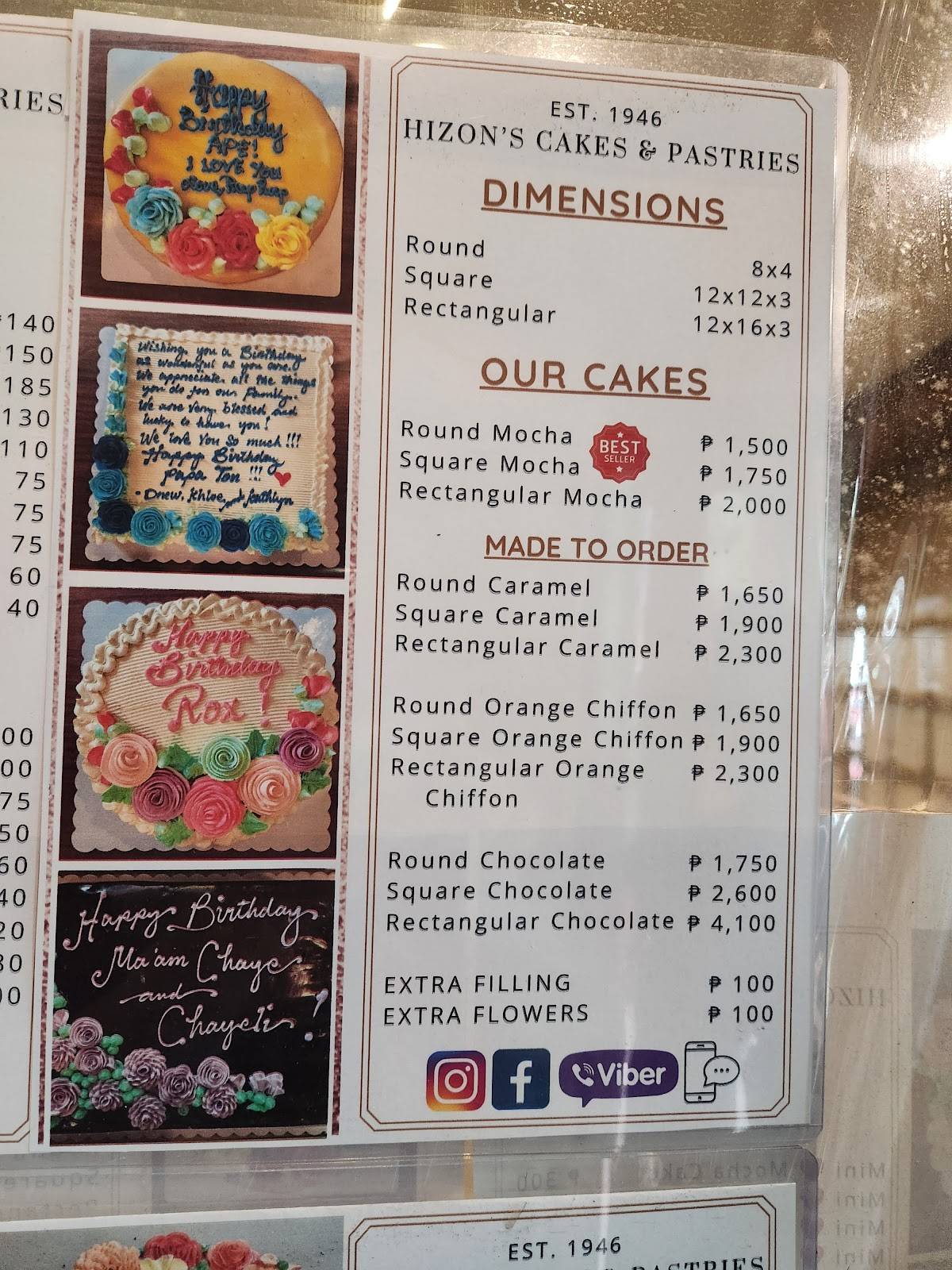 Menu at Hizon's Cakes and Pastries cafe, Manila, J Bocobo