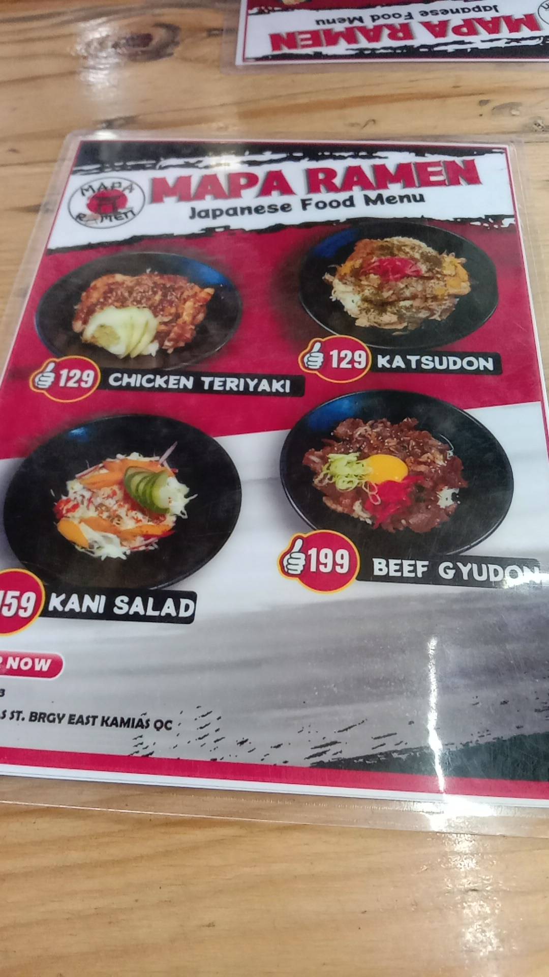 Menu at Mapa Ramen restaurant, Quezon City, 1102 Kamias Rd