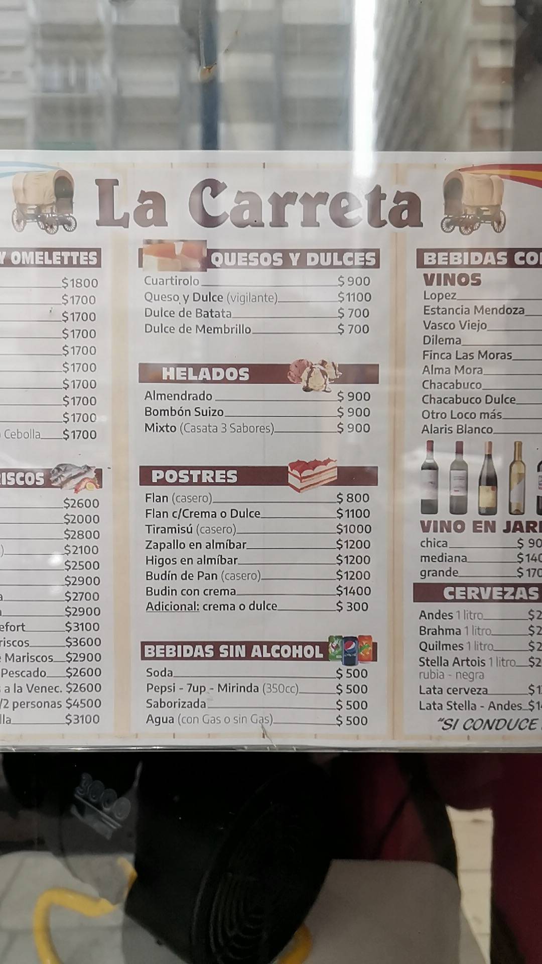 Carta del restaurante La Carreta, Mar del Plata, Av. Colón n° 1677