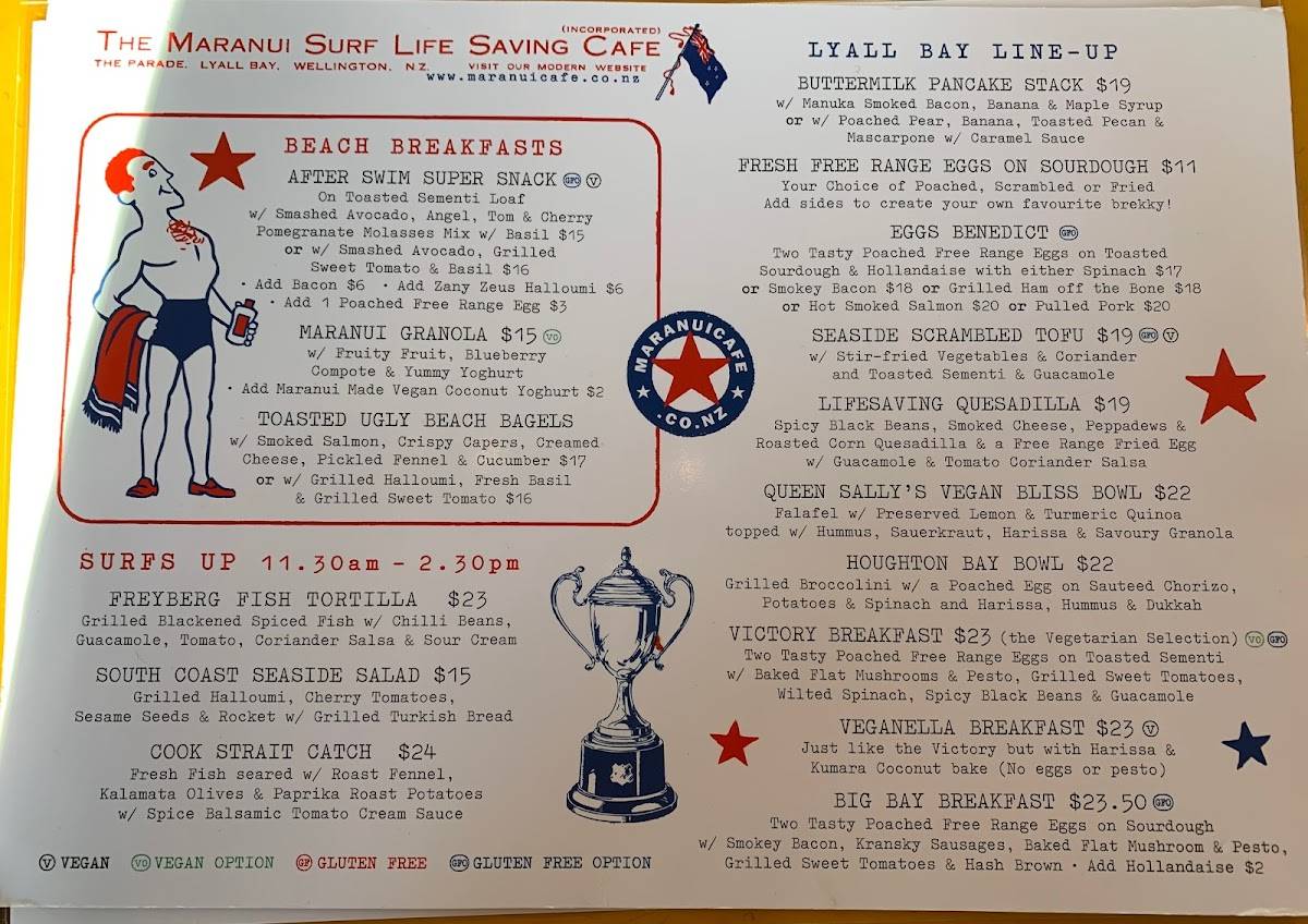 Menu at Maranui Cafe, Wellington