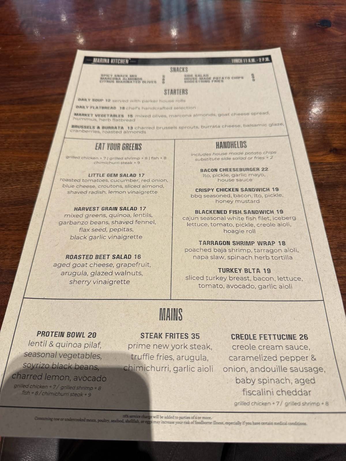 Menu at Marina Kitchen Restaurant & Bar, San Diego