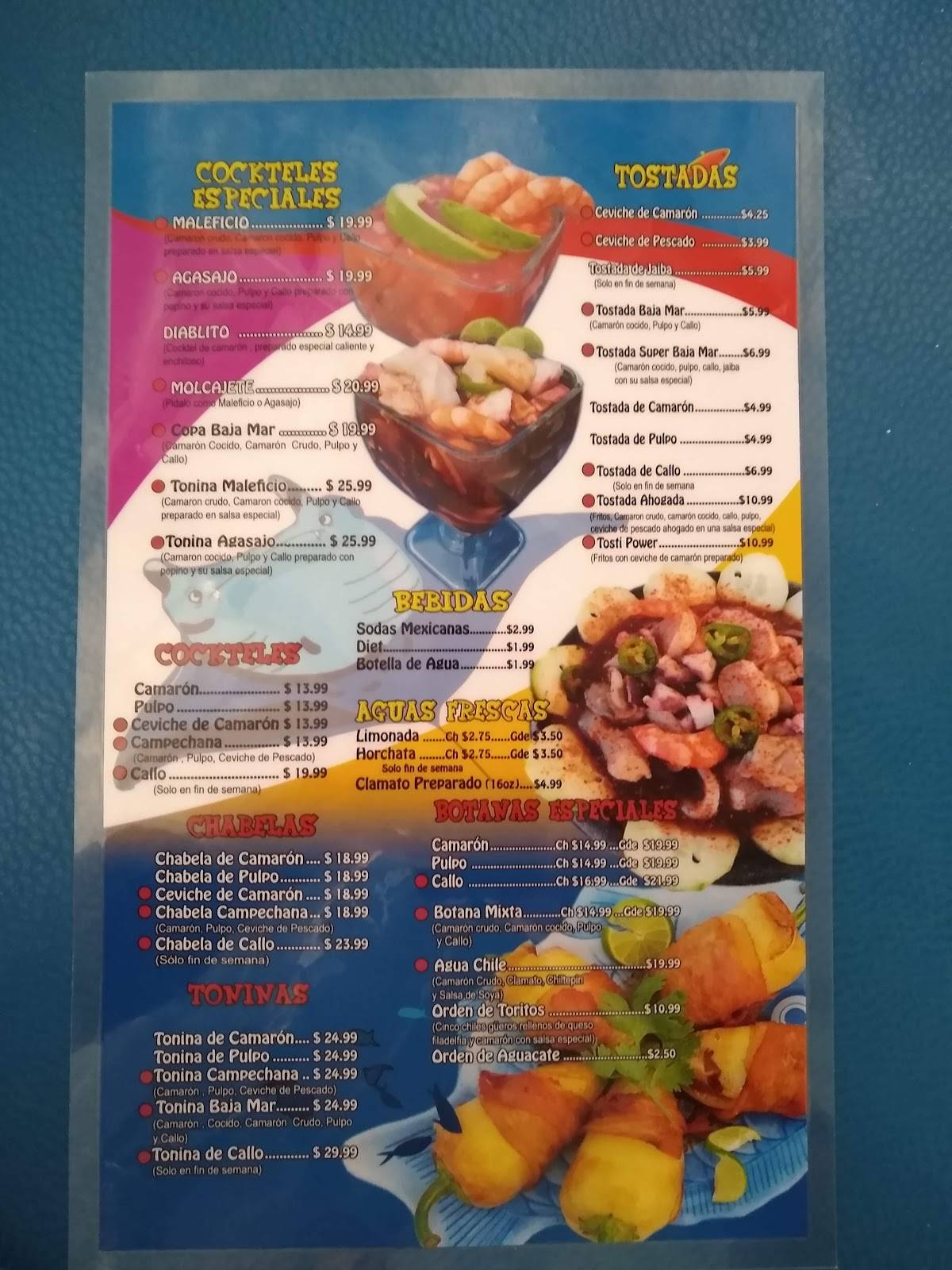 Menu at Mariscos Baja Mar restaurant, Tucson, S Nogales Hwy