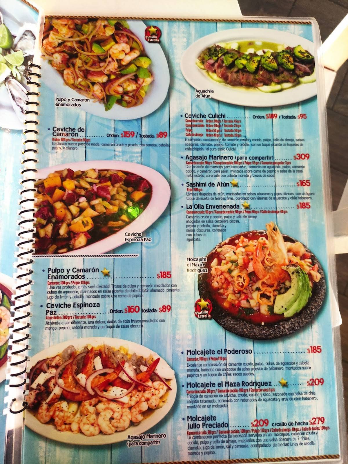 Carta del restaurante Mariscos El Sinaloense, Culiacán Rosales