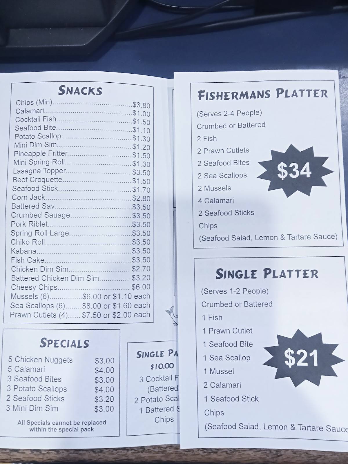 Menu at Marsden Fish & Takeaways fast food, Marsden