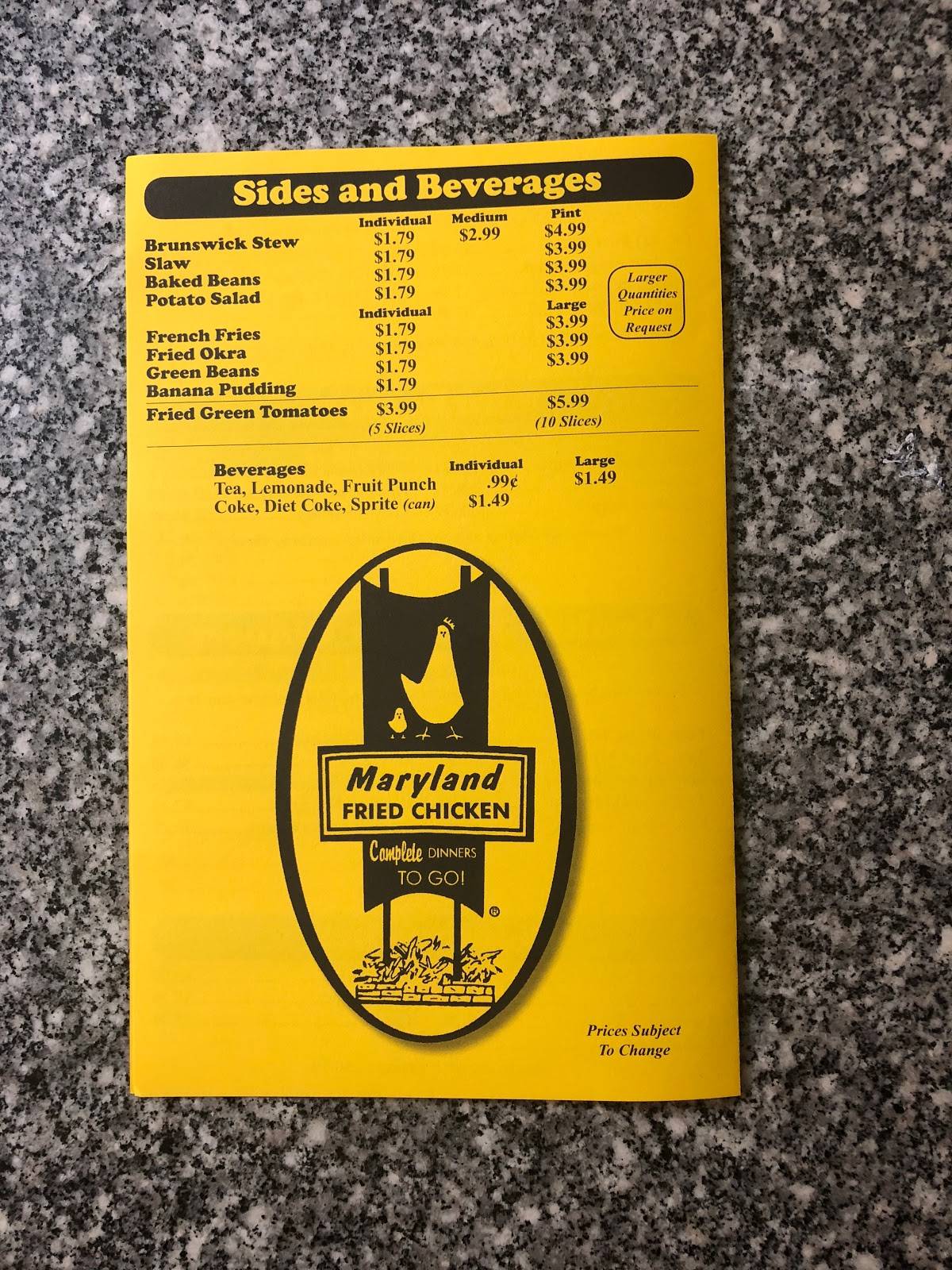 Menu at Maryland Fried Chicken BBQ, Thomasville