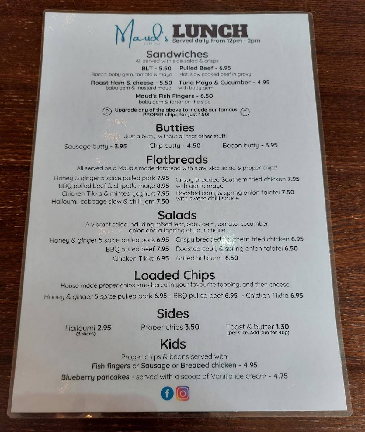 Menu at Mauds Cafe of Pontefract, Pontefract