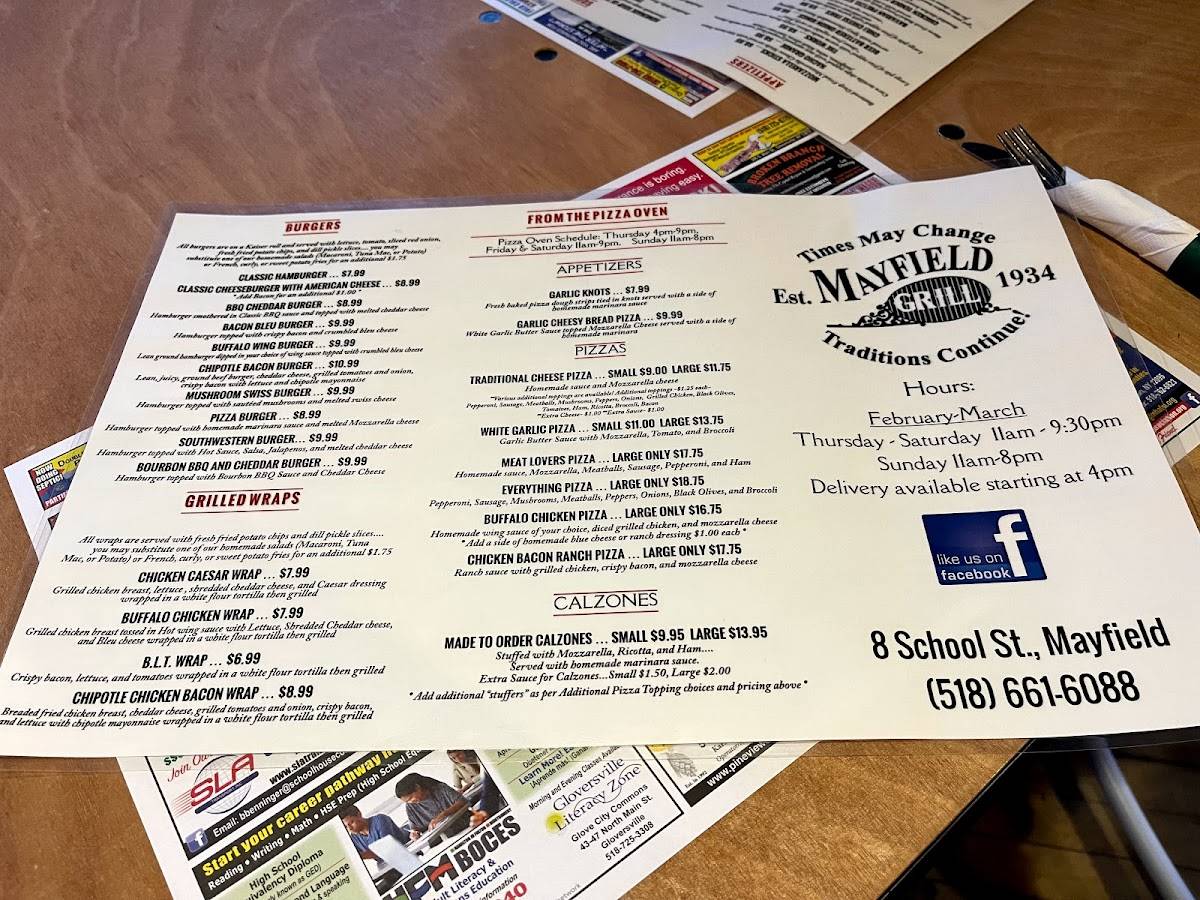 Menu at Mayfield Grill pub & bar, Mayfield