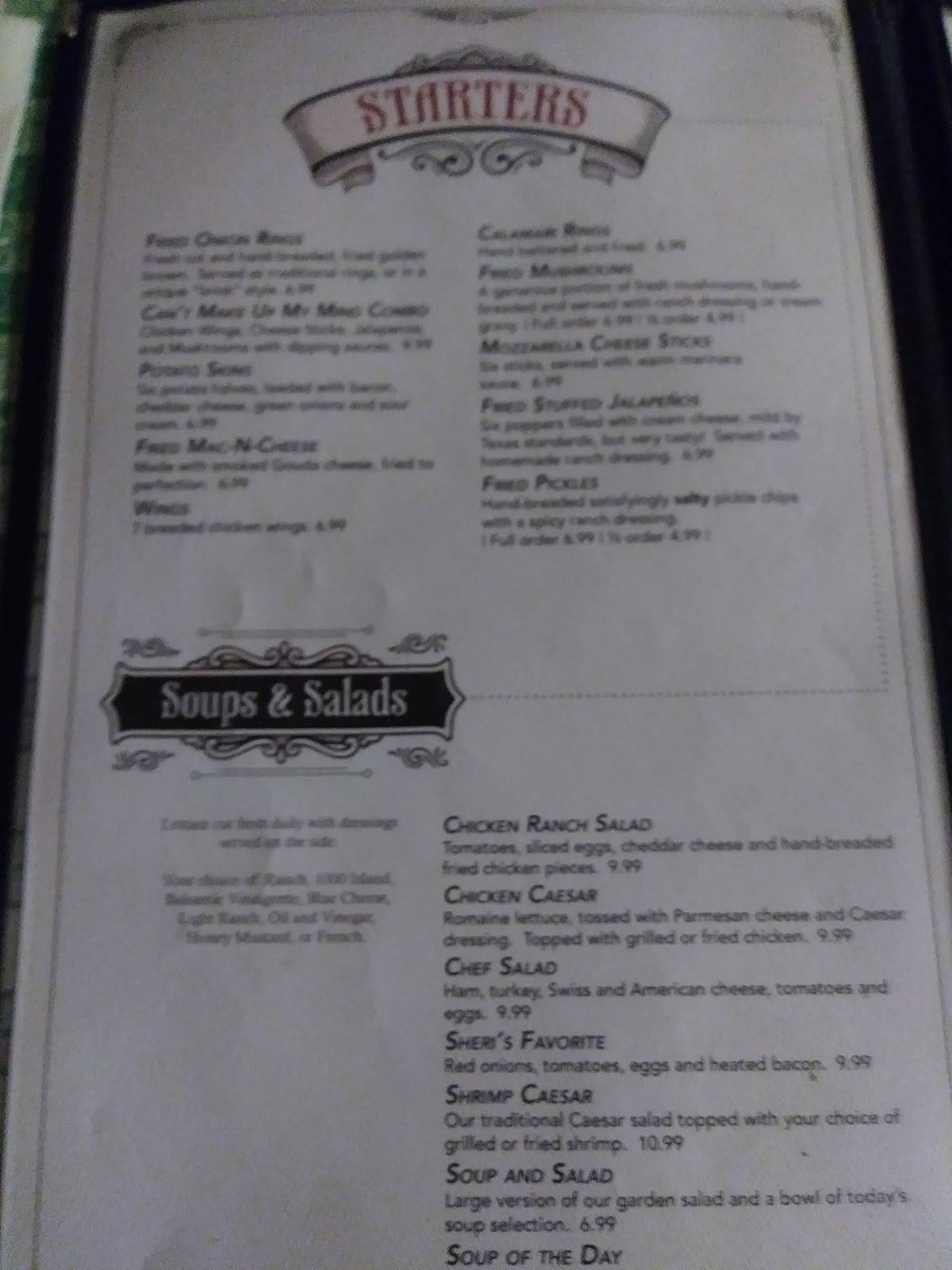 Menu at Blake's Cafe, McQueeney