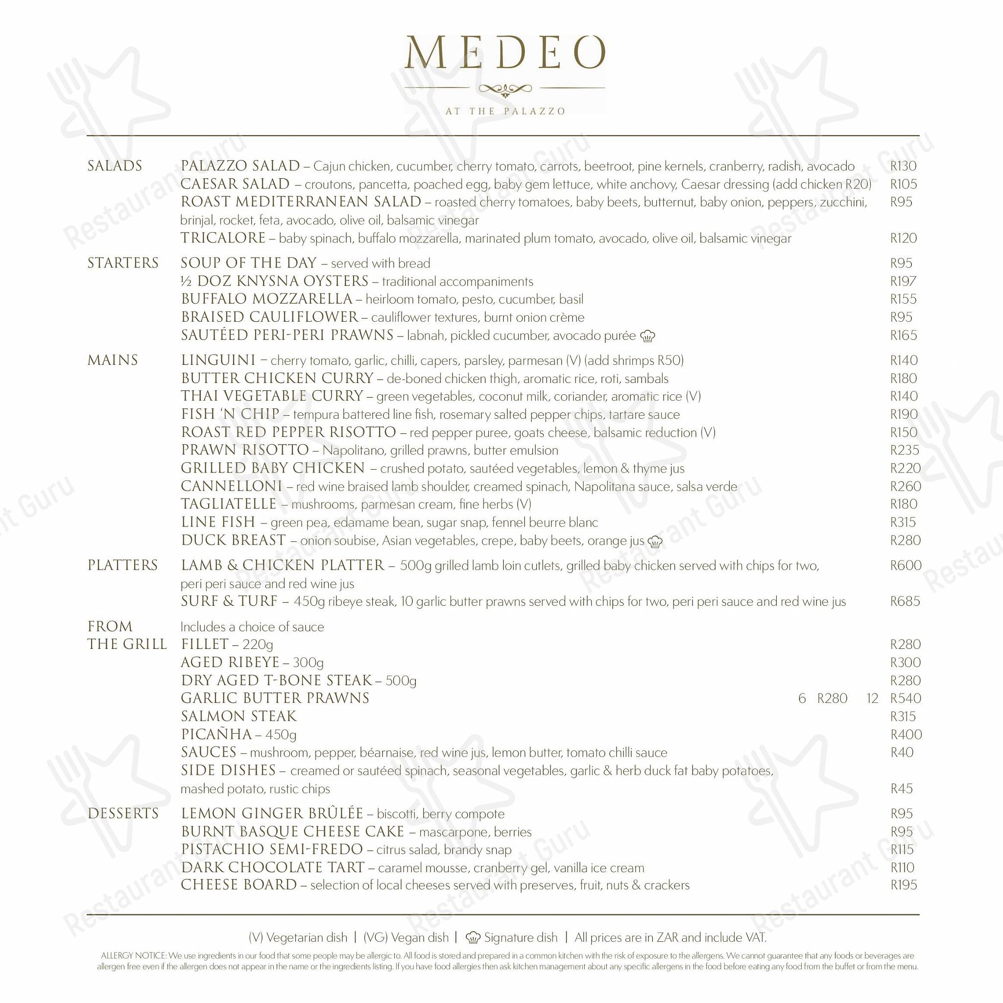 Speisekarte von Medeo Restaurant at The Palazzo, Randburg