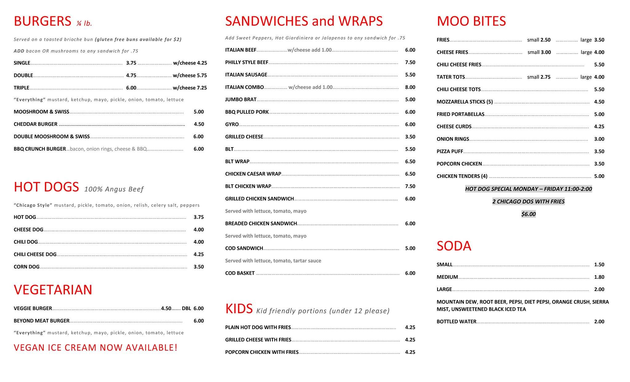 Menu at Meggy Moo's Dairy Ripple fast food, Walworth