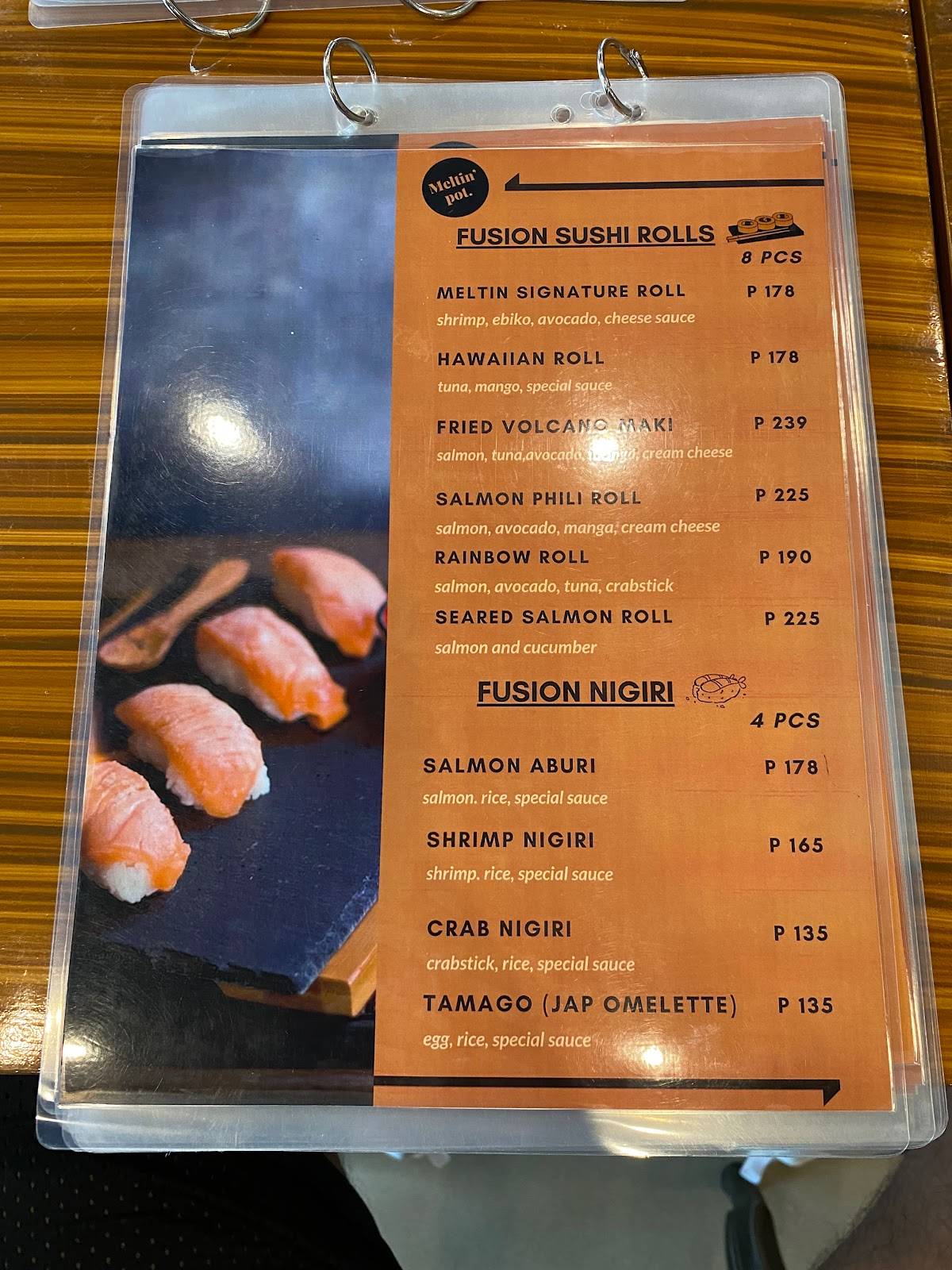 Menu at Meltin’ Pot restaurant, Dumaguete