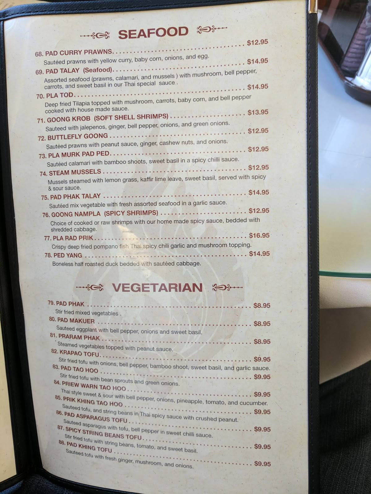 Menu at Bangkok Thai Restaurant, Merced