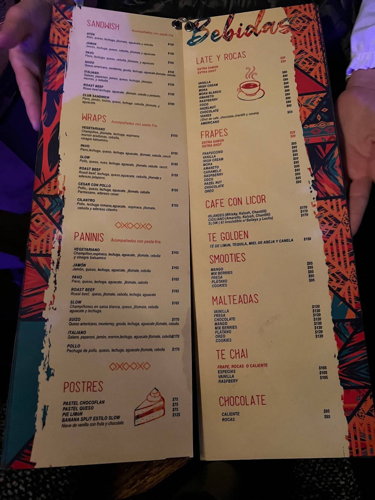 Menu at Slow down pub & bar, Mexicali
