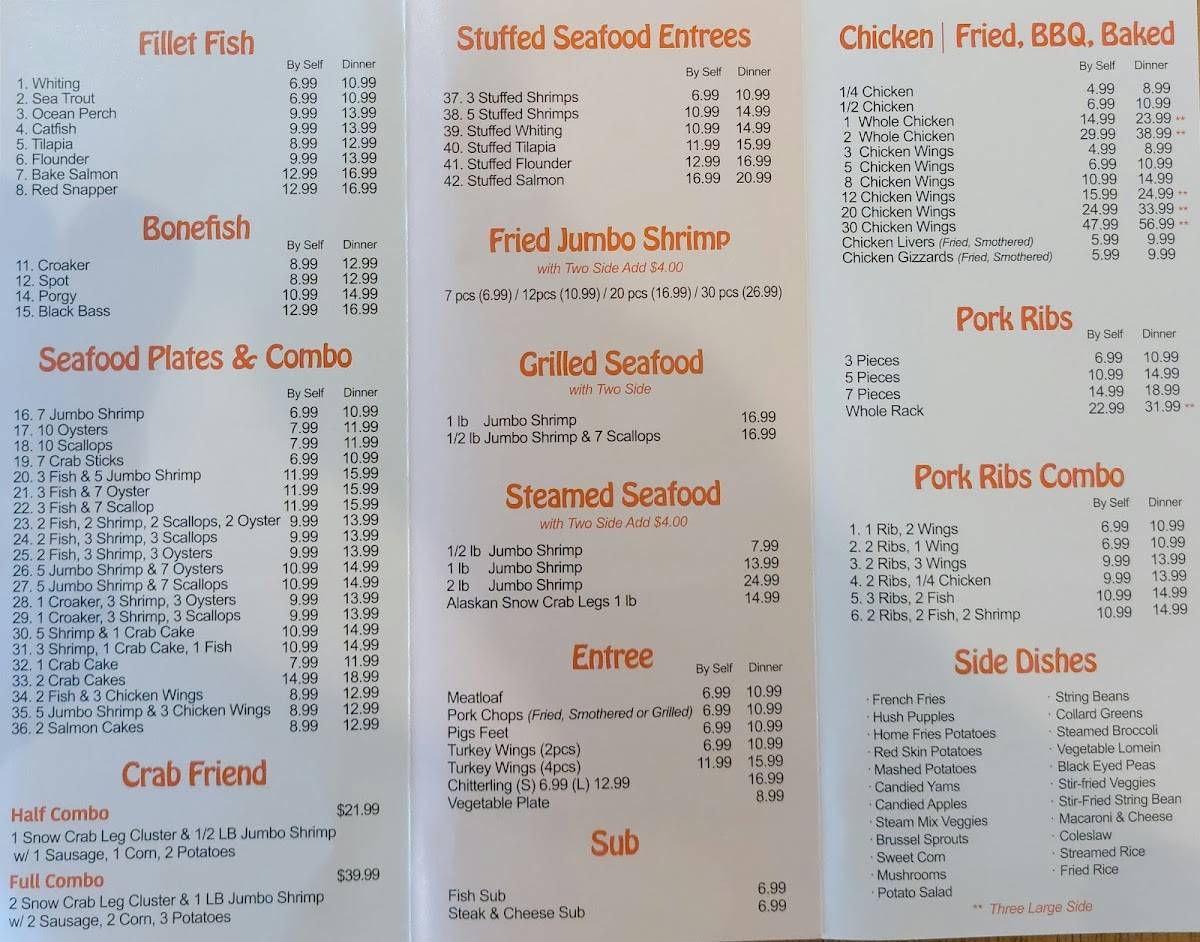 Menu at Mid Atlantic Seafood restaurant, Oxon Hill, Oxon Hill Rd