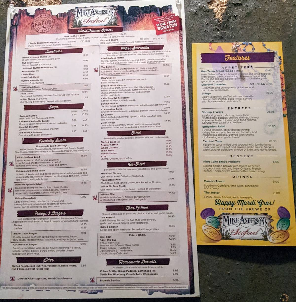 Menu at Mike Anderson's - Gonzales restaurant, Gonzales