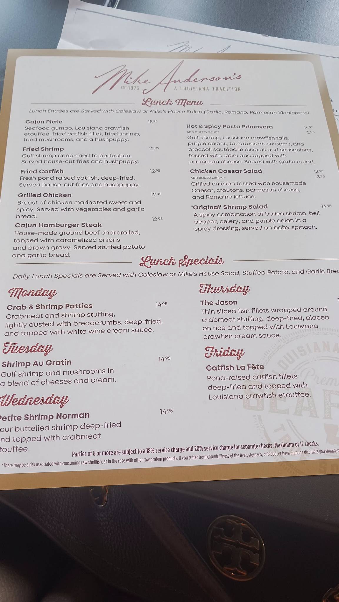 Menu at Mike Anderson's - Gonzales restaurant, Gonzales
