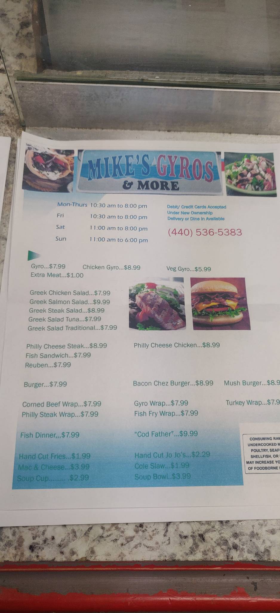 Menu at Mike's Gyros & More restaurant, Ashtabula
