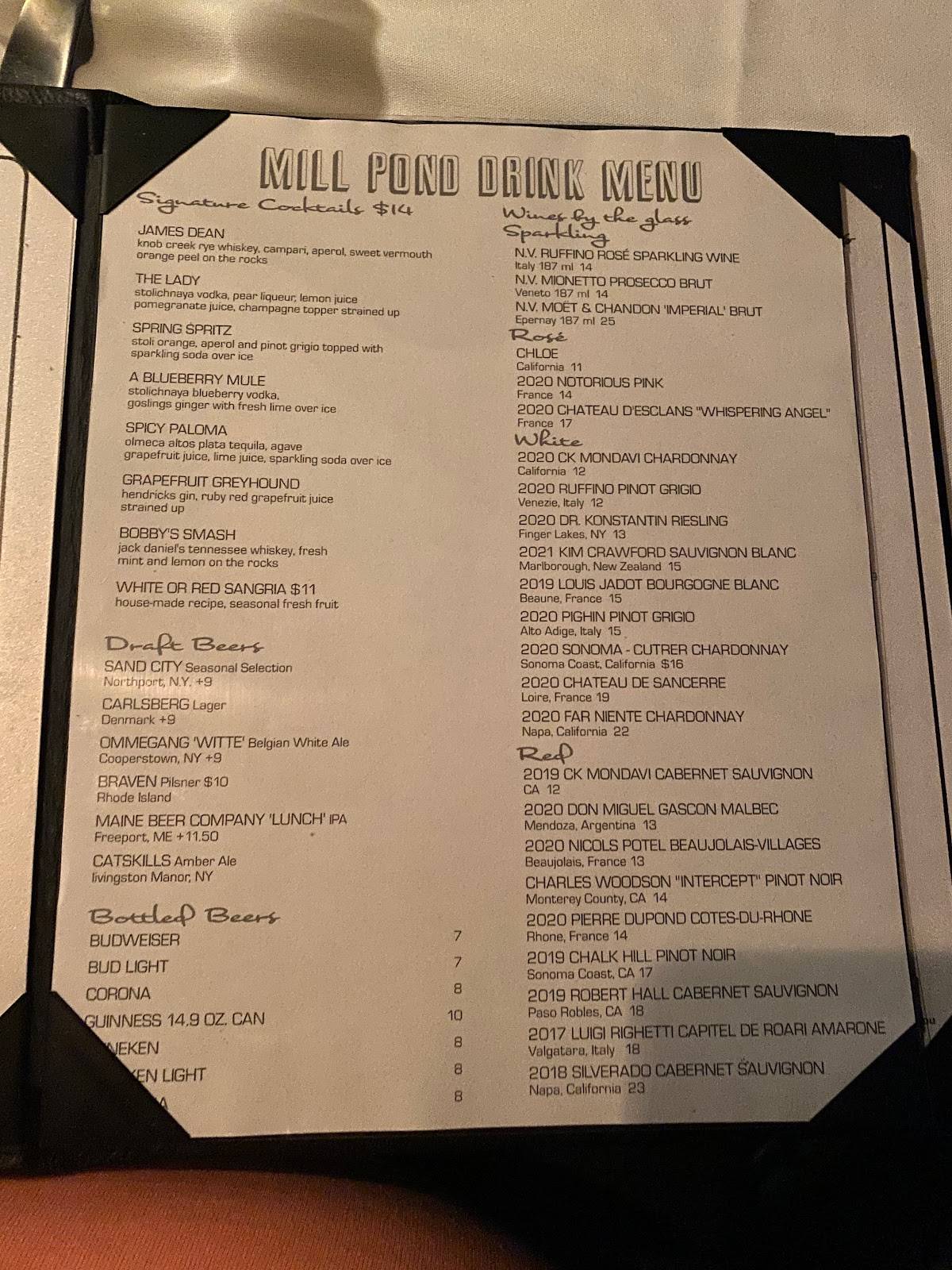 Menu at Mill Pond House steakhouse, Centerport