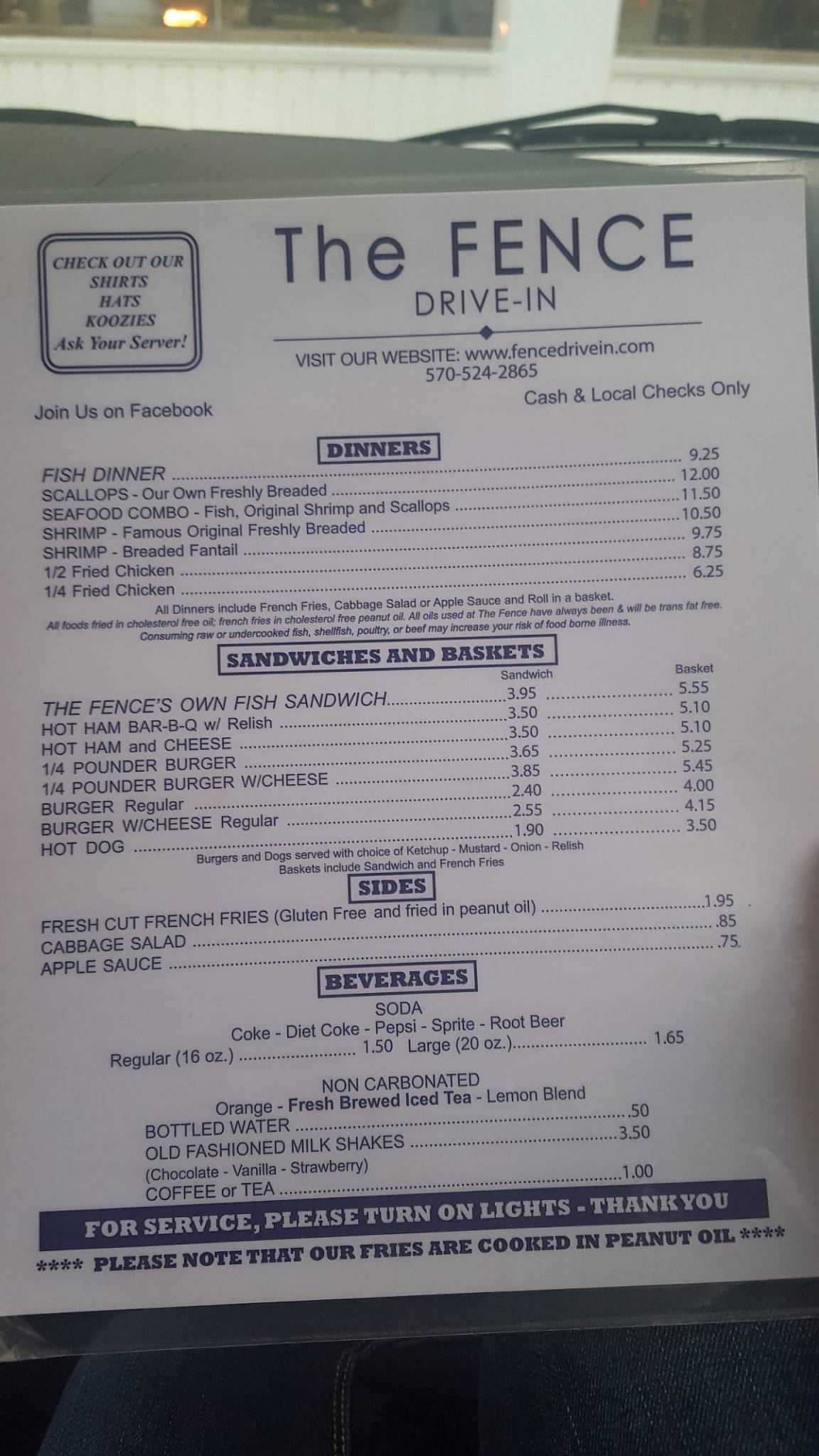 Menu at The Fence Drive - In restaurant, Milton