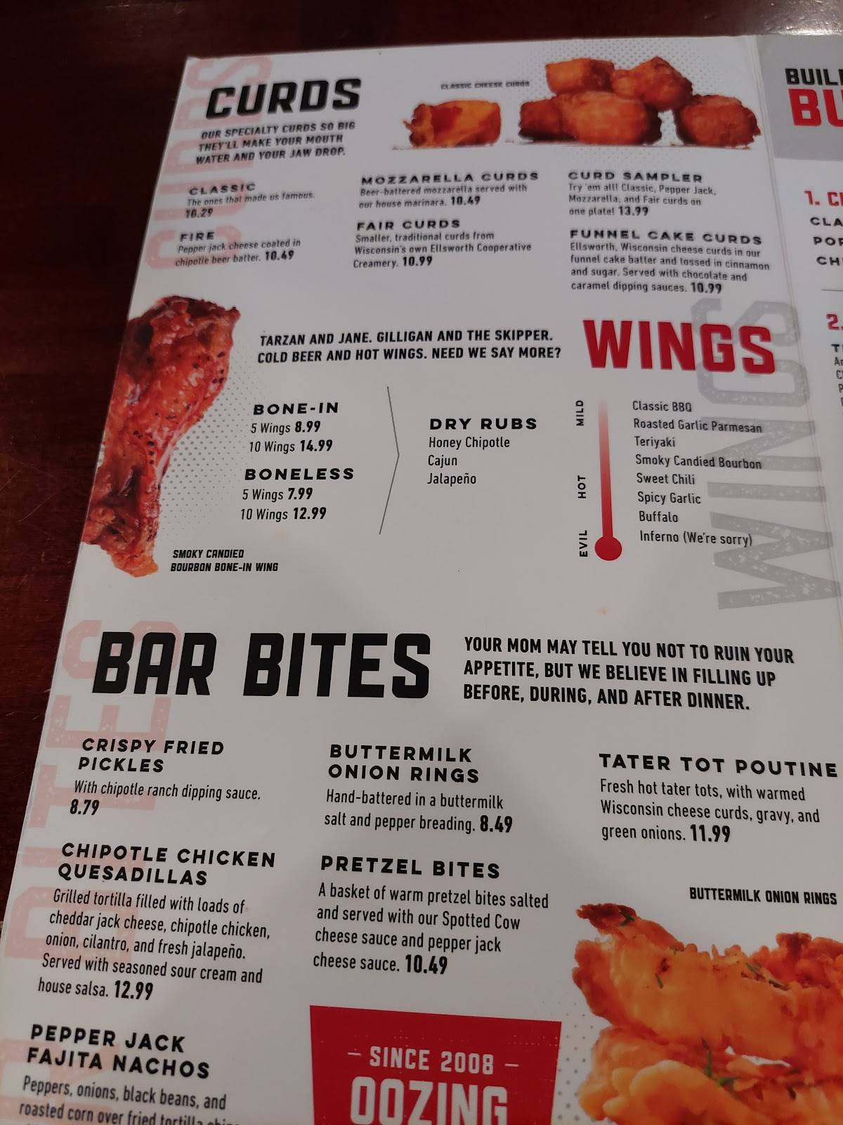 Menu at Milwaukee Burger Company restaurant, Hudson