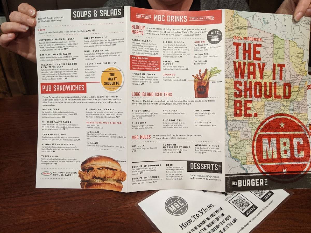 Menu at Milwaukee Burger Company restaurant, Hudson