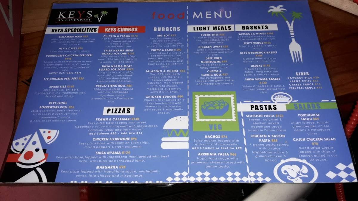 Menu at Mojo’s on Davenport restaurant, Durban