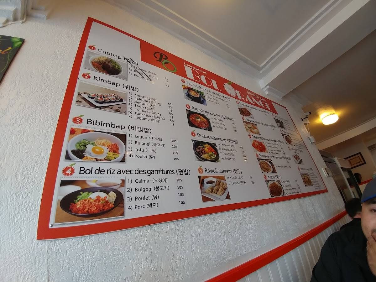 Menu at Bol Orange restaurant, Montréal