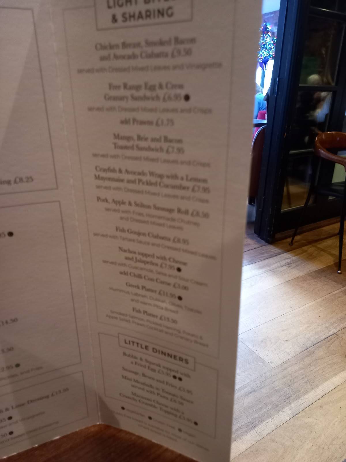 Menu at Moran's Eating House restaurant, Cheltenham