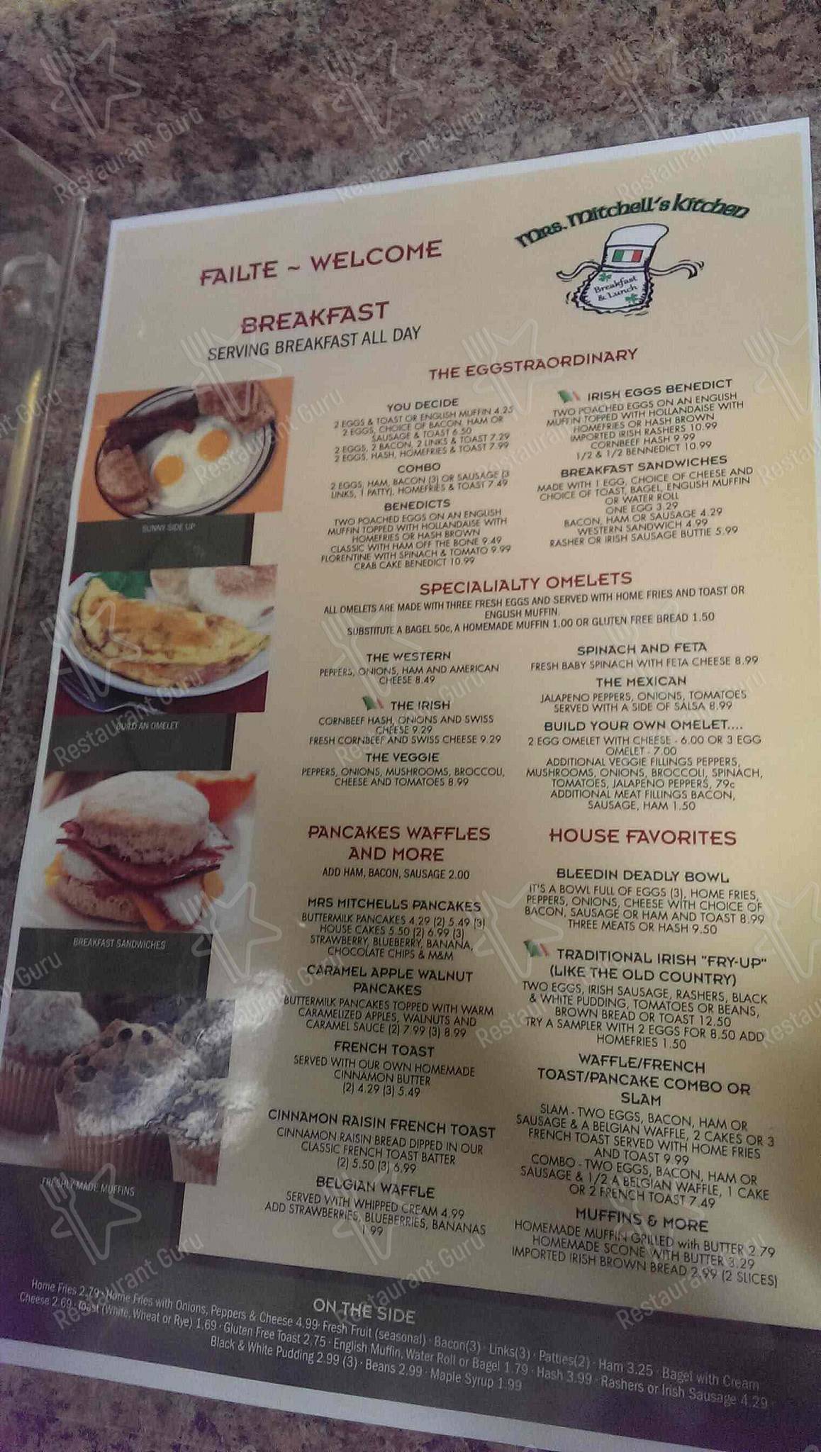 Menu at Mrs. Mitchell's Kitchen Inc. restaurant, Holyoke