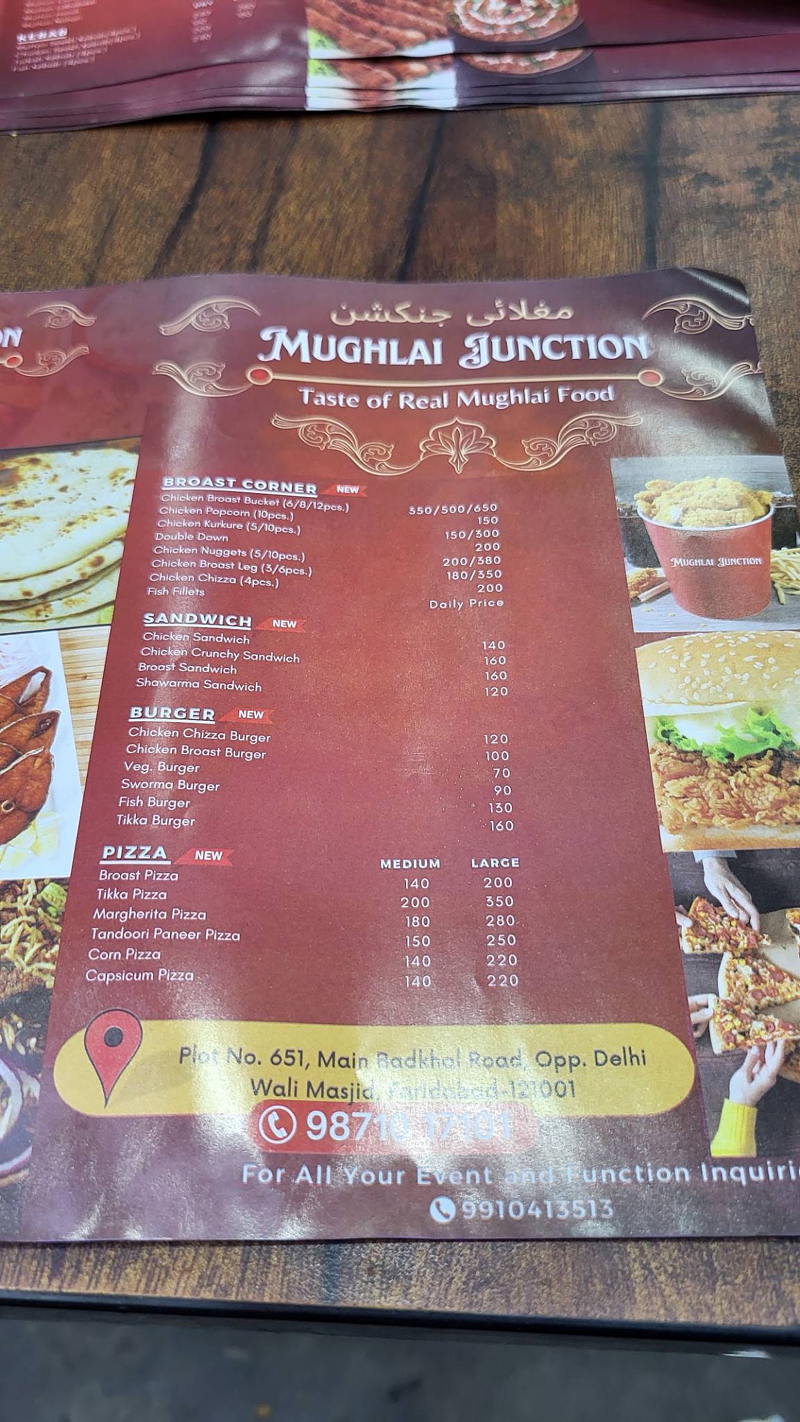 Menu at Mughlai Junction, Faridabad