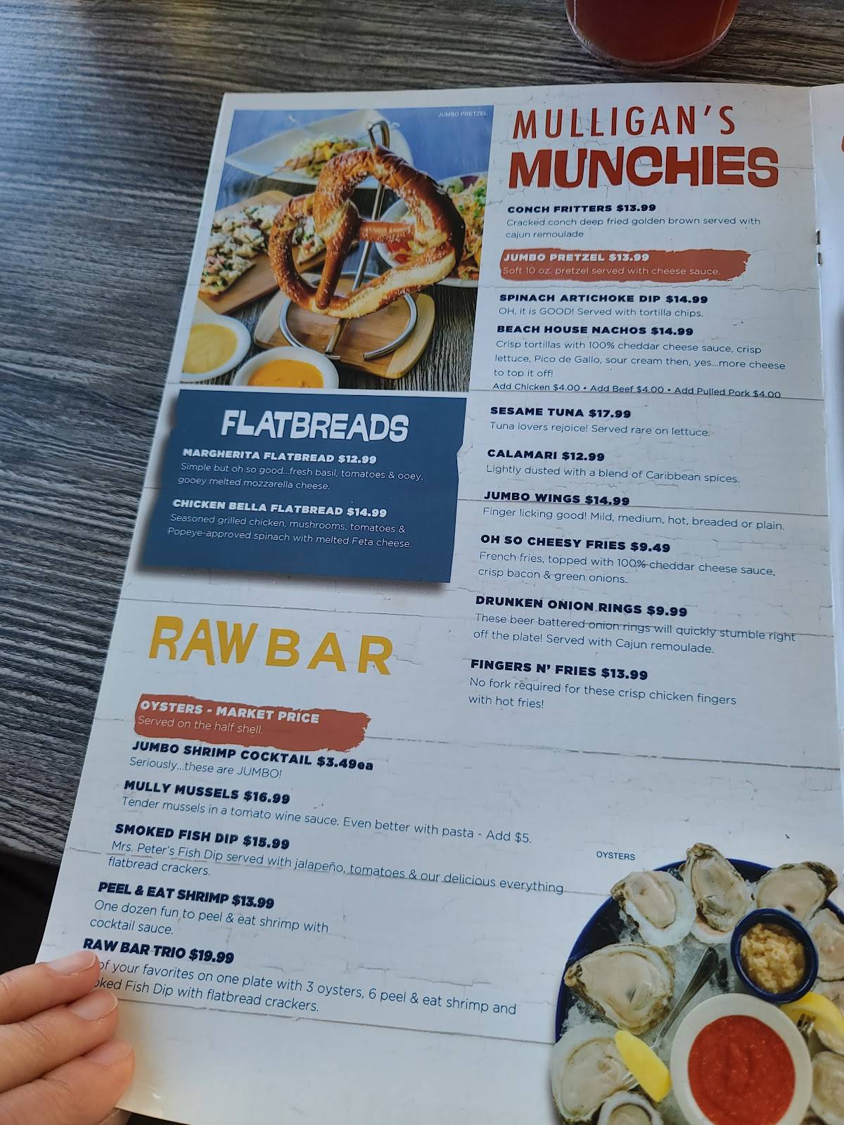 Menu at Mulligan's Beach House pub & bar, Sebastian