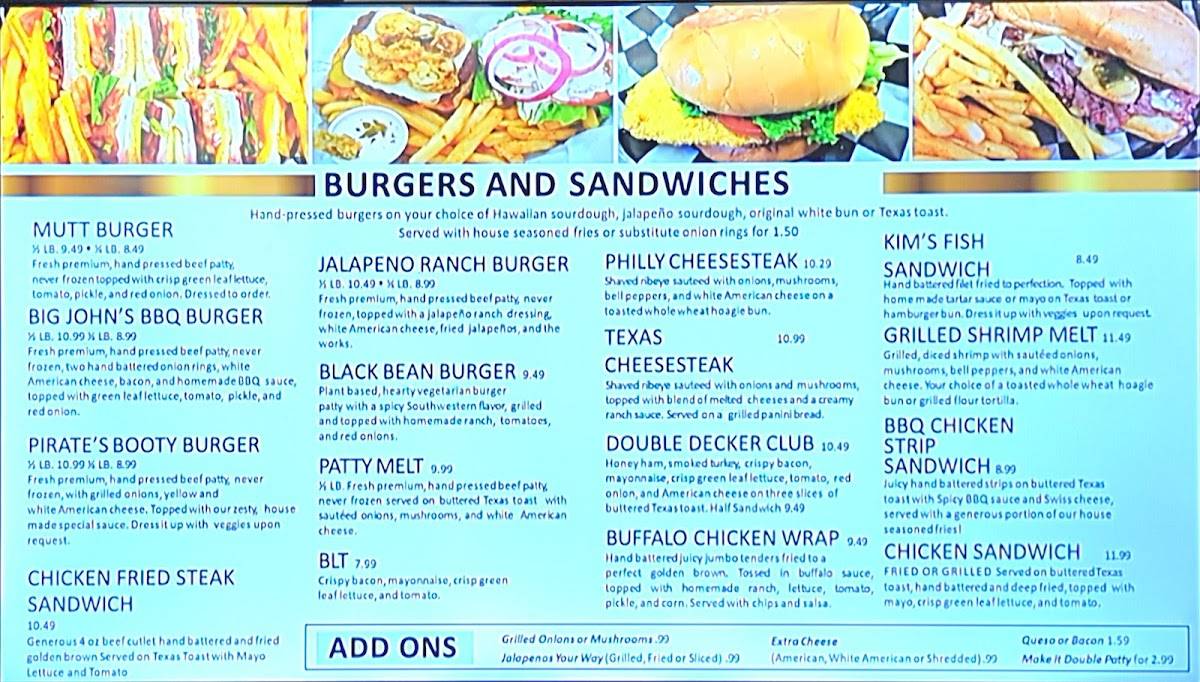 Menu at Mutt & Jeff's restaurant, Vidor, 110 S Main St