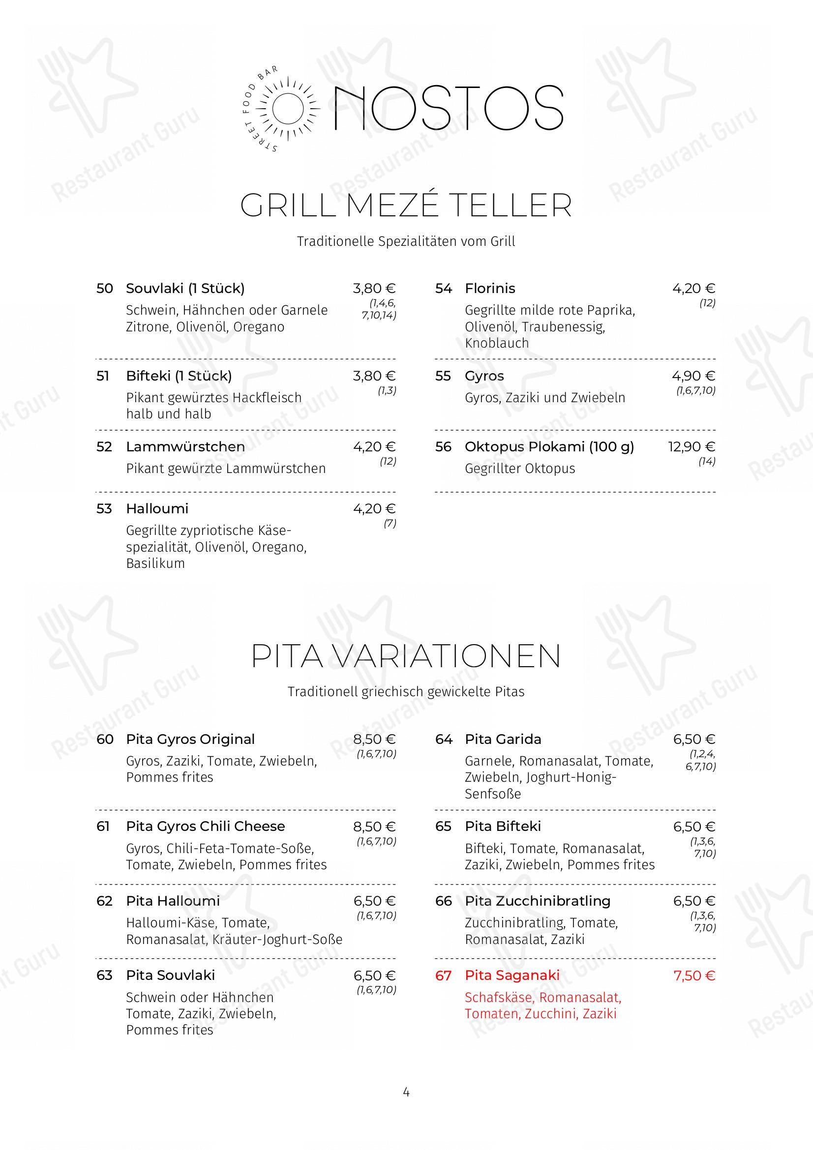 Speisekarte von NOSTOS restaurant, Gießen