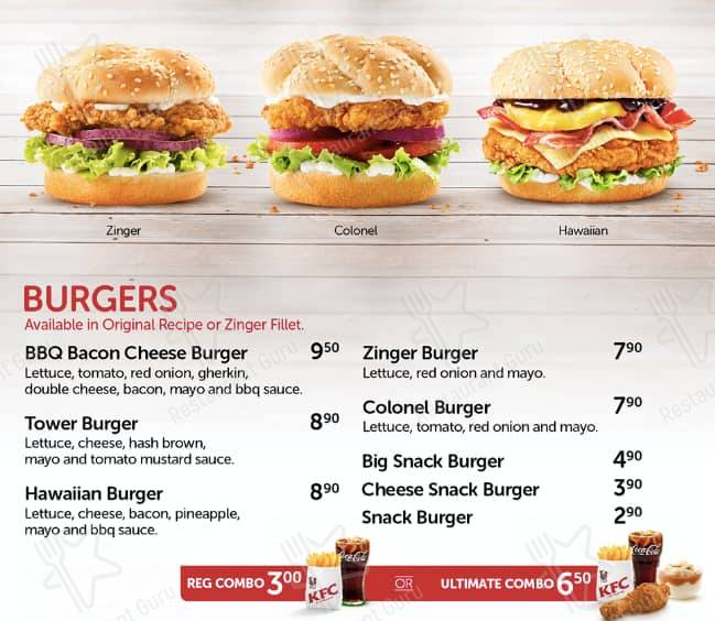 Menu at KFC Napier South restaurant, Napier