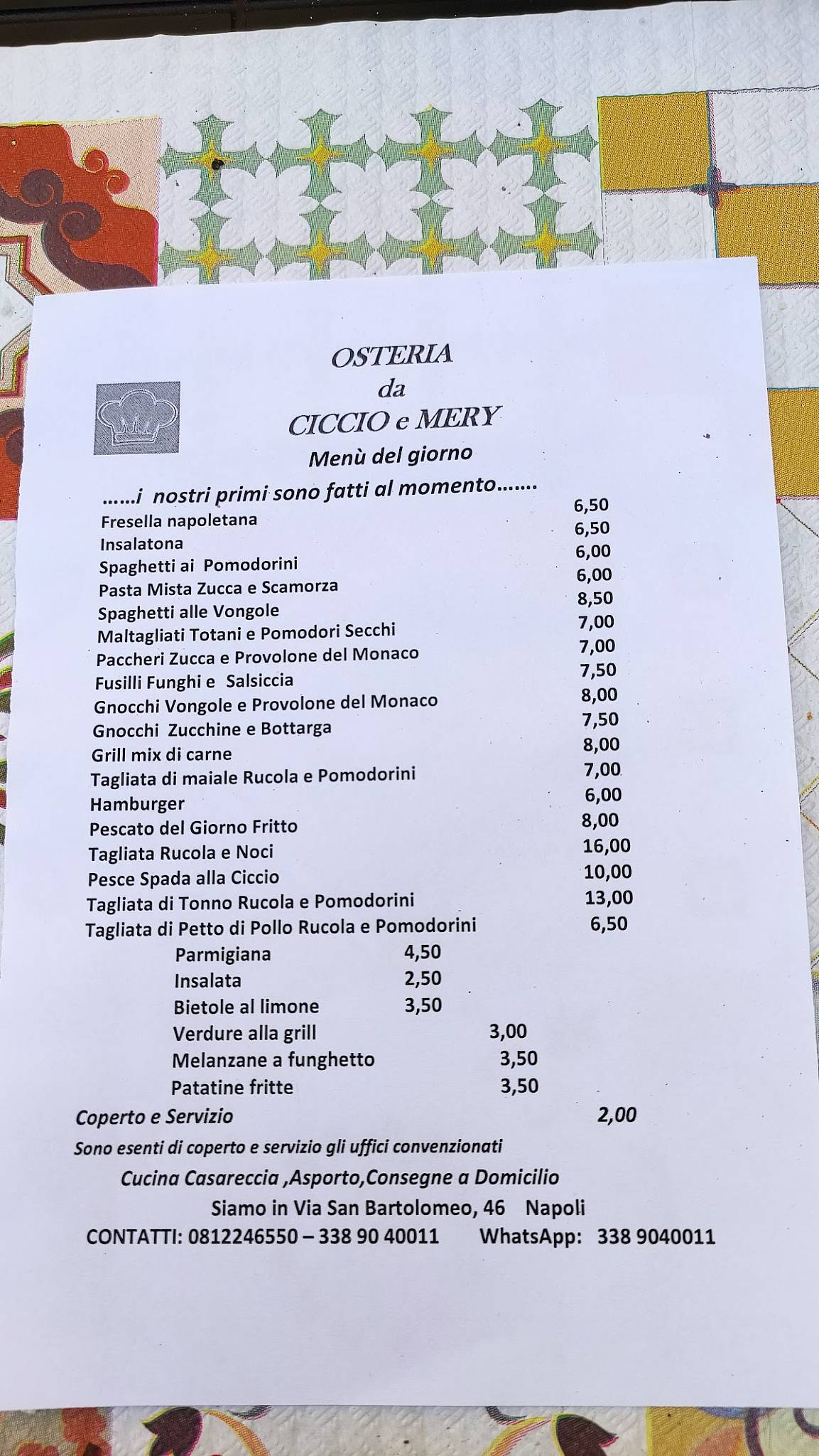 Menu da Osteria da Ciccio e Mery ristorante, Napoli