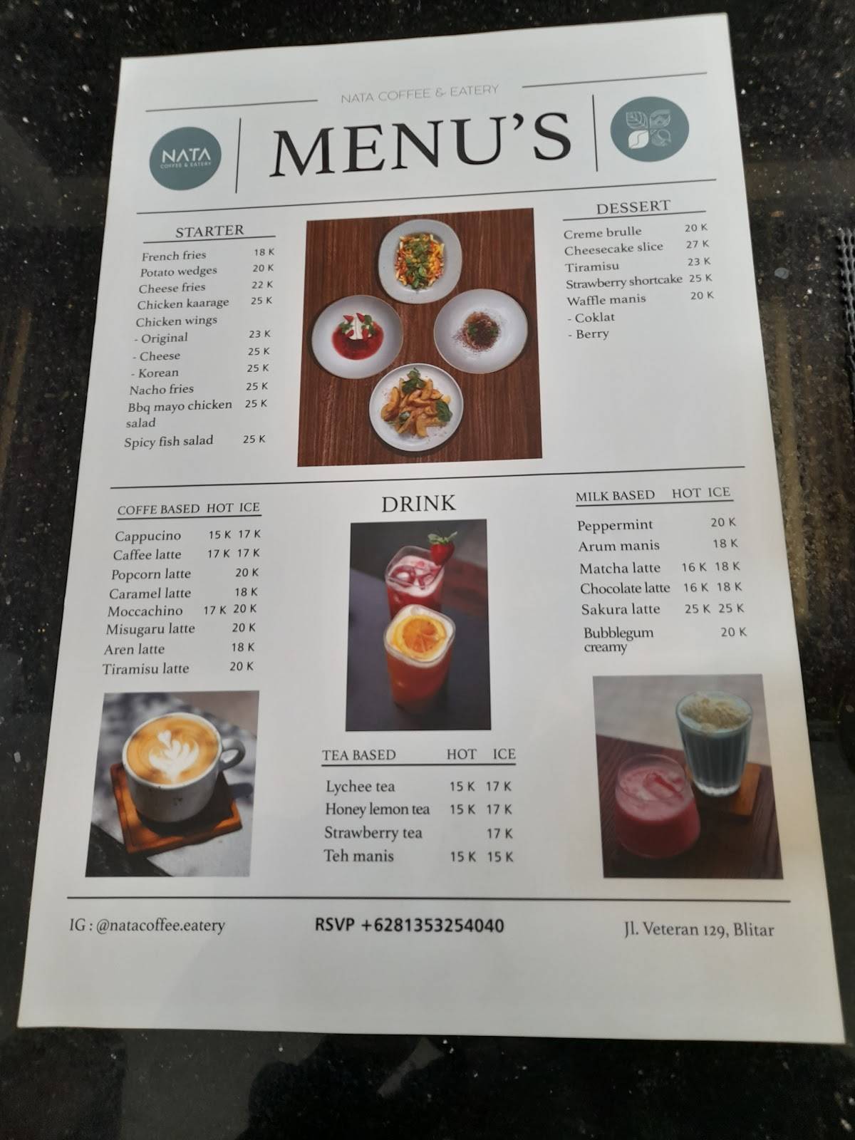 Menu at Nata Coffee and Eatery restaurant, Blitar