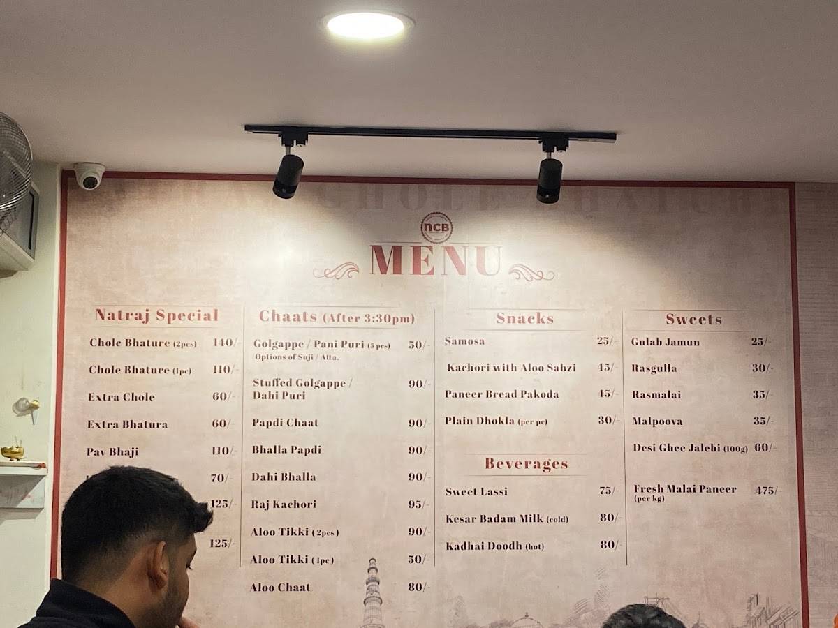 Menu at Natraj Chole Bhature Paharganj Wale, Bengaluru