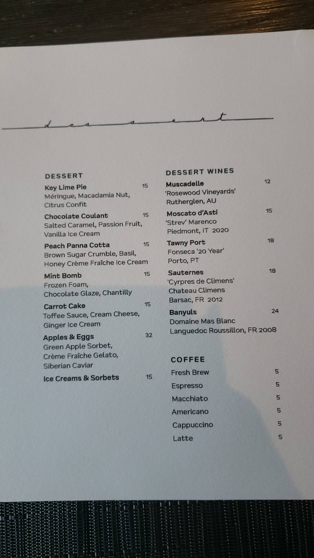 Menu at Navy Blue restaurant, Houston