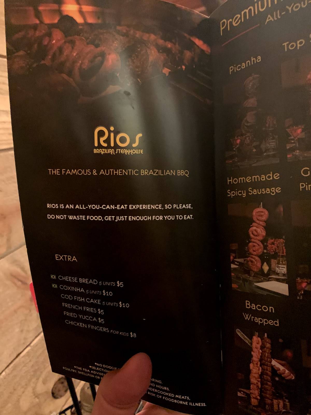 Menu at Rios Brazilian Steakhouse, Nazareth